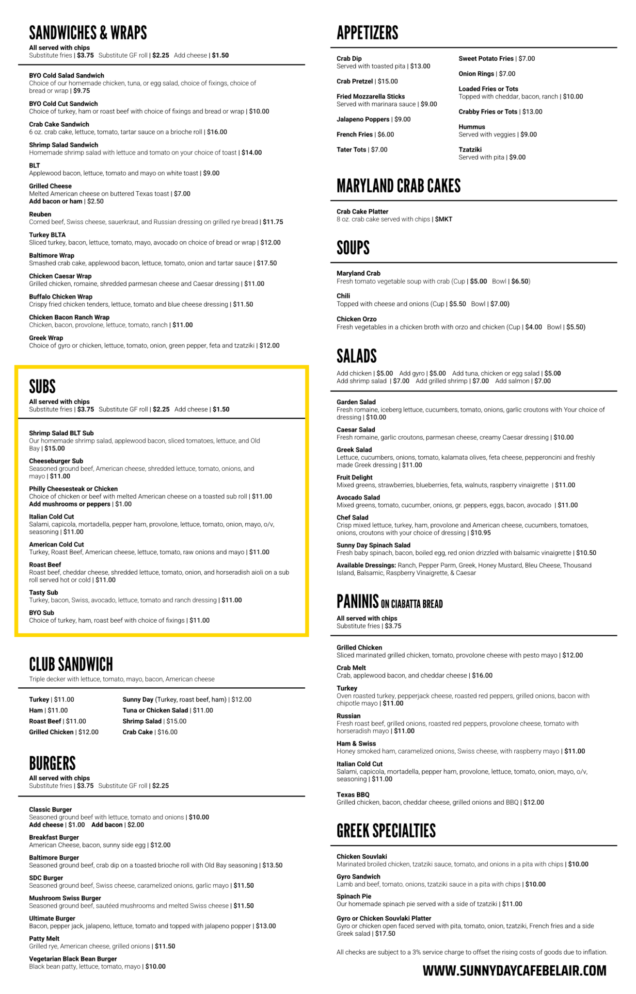 Menu - Sunny Day Cafe
