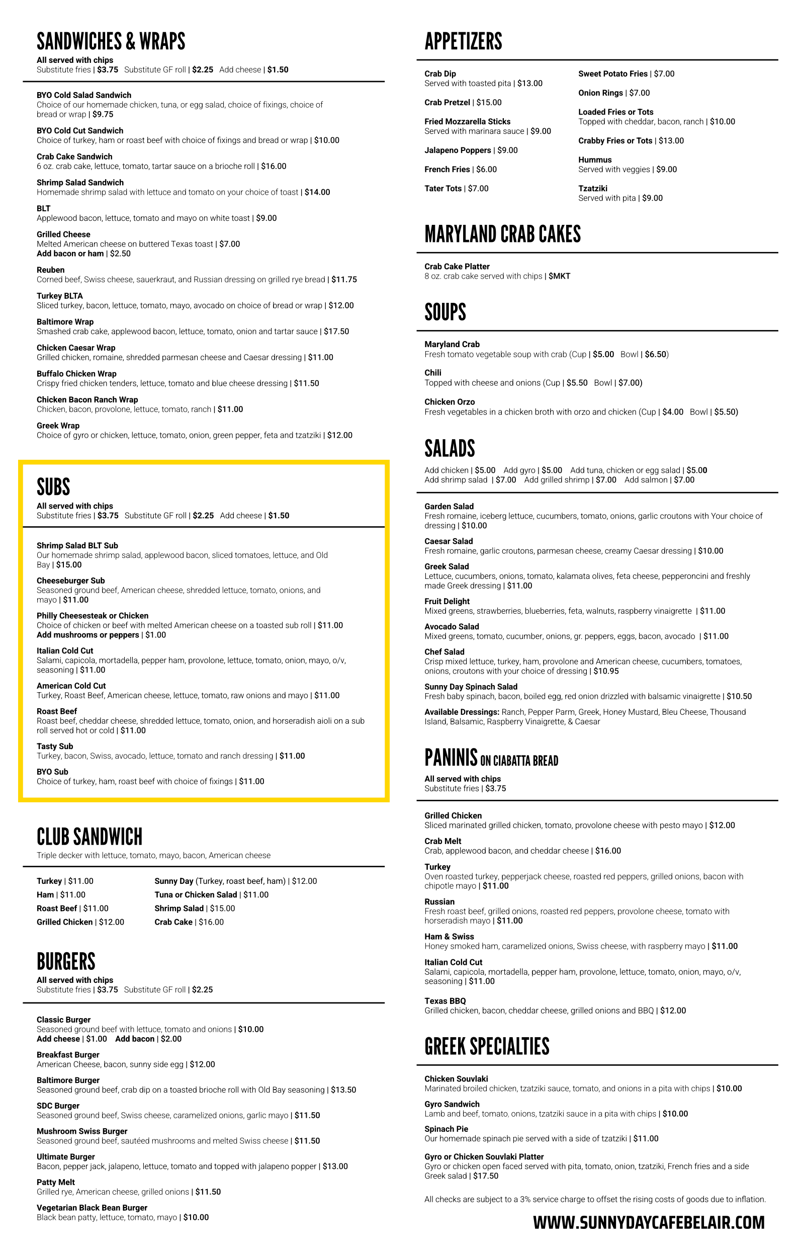 Menu - Sunny Day Cafe